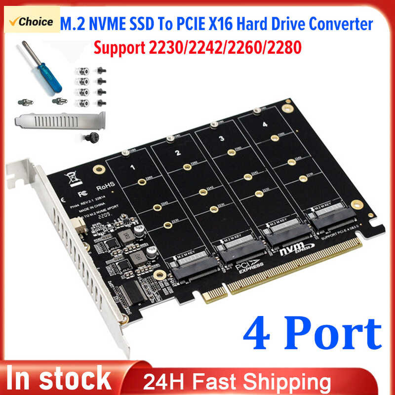 4 Port M.2 NVME SSD Upang X16 Reader 4X32gbps Host Controller Expansion Card PCIE Split/Pcie ...