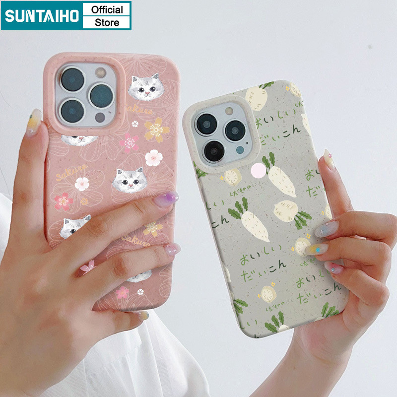 Suntaiho Funny Cute Cat Radish Pattern Phone Case for Iphone 15 14 12 ...
