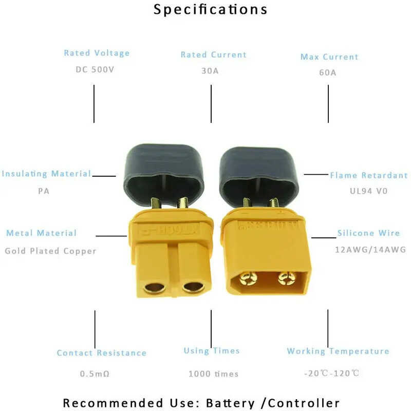 Amass 10 Pair XT60H Bullet Connector Plug Upgrated of XT60 Sheath Female & Male Gold Plated for ...