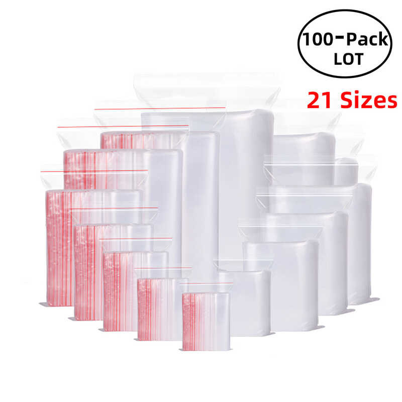Zip 100Pcs/Pack Resealable Lock Bags Self Seal Clear Plastic Poly Food ...