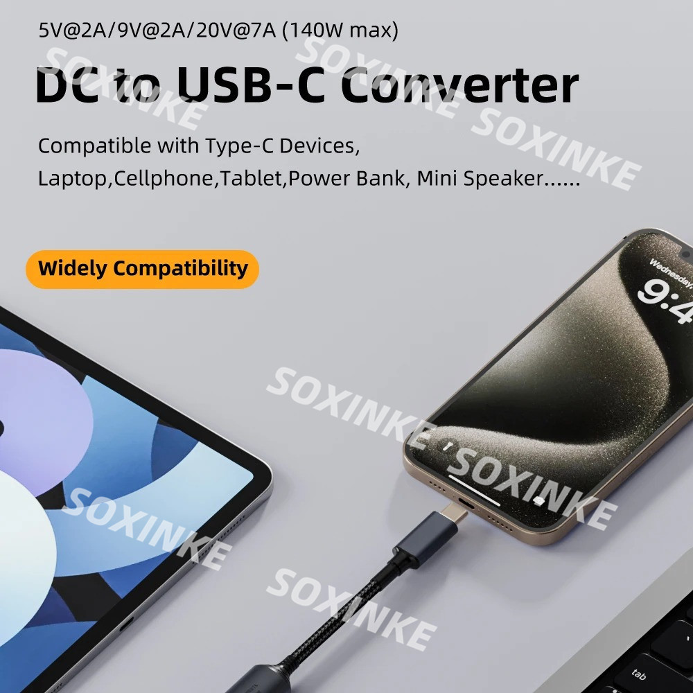 140W DC to Type C PD Cable Universal DC Jack 7.4x5.0 5.5x2.1 4.5x3.0mm ...