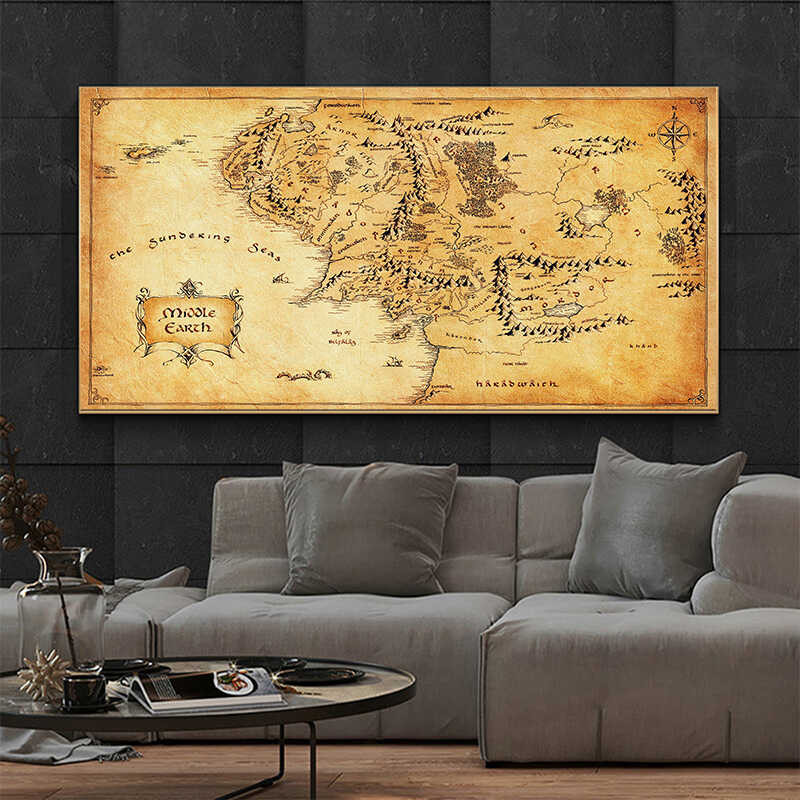 Map Movie Of Middle Earth Canvas Painting Posters and Prints Vintage ...