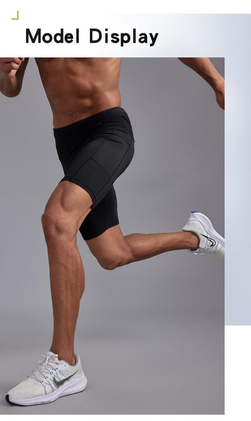 (45-95KG) Men's Elastic Waist Bag Storage Moisture-Wicking Five-Inch Compression Sport Shorts ...