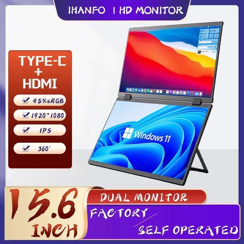 Tt Dual Monitor 15.6Inch 1080P HDMI Display Na May 360 Degree Flip g 1K ...