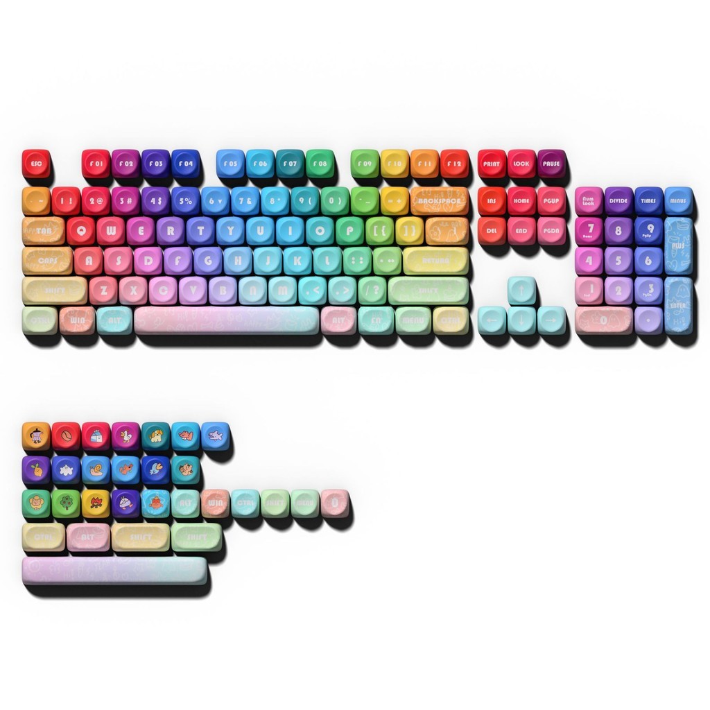 【Local Delivery】Rainbow Set Keycap Circular Cap MOA Profile PBT DYE-SUB ...