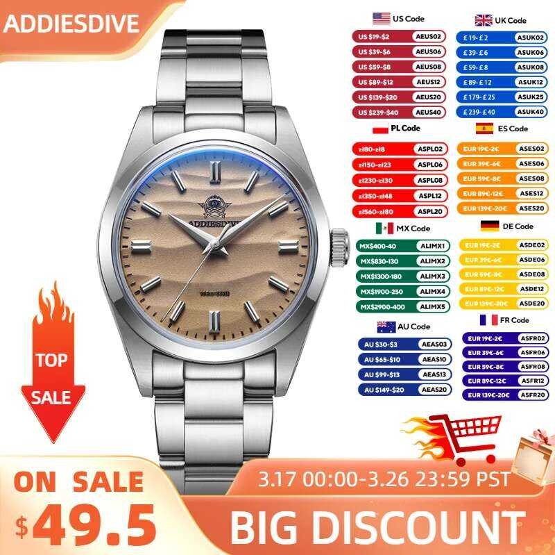 ADDIESDIVE Men's Sand Dial 36mm Quartz Watch 100m Waterproof 316L ...