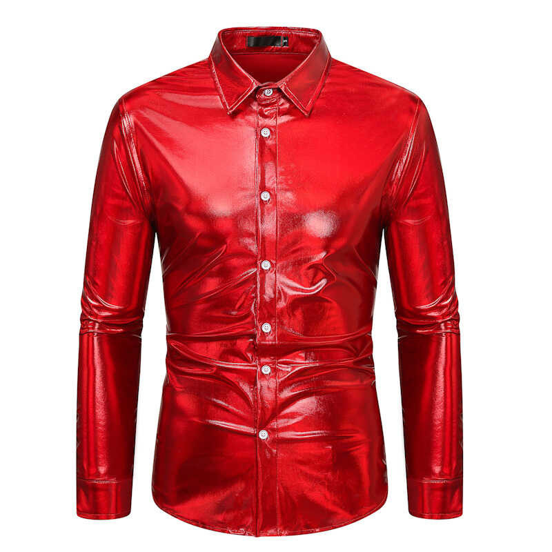 Purple Mens Shiny Metallic Dress Shirts Long Sleeve Button Down 70S ...
