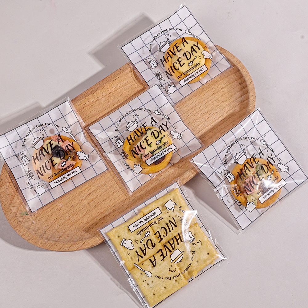 100Pcs 7/10cm Square Plastic Baking Biscuit Packaging Bags-Self-sealed ...