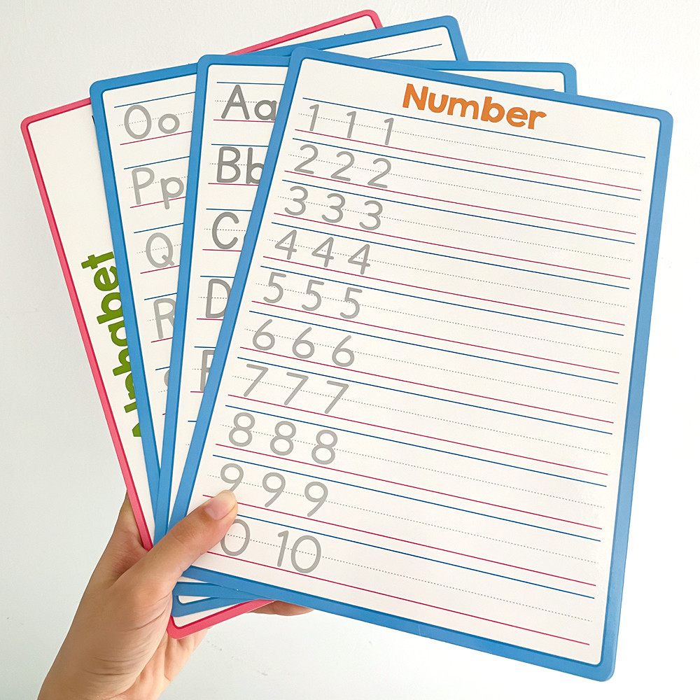 4pcs Dry Erase Alphabet & Numbers Whiteboard Preschool Tracing English ...