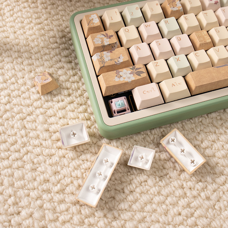 YongQiu Original Peach Blossom Flowers keycaps Retro Chinese Style PBT ...