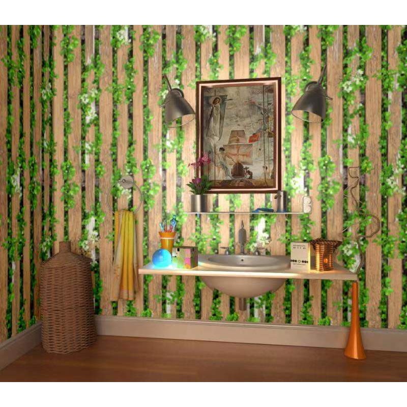 ∈ Ericawallpaper Green Bamboo Waterproof DIY Pvc Wall Paper Bricks Self ...