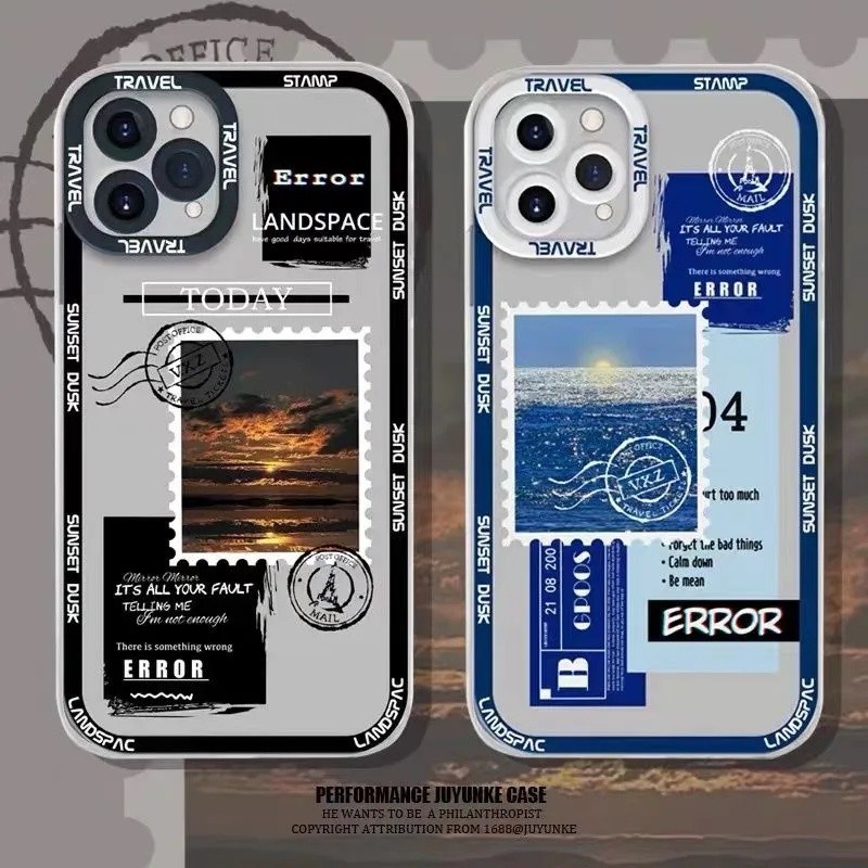 Landscape Stamp Label Casing Comptible For iPhone 11 12 13 14 15 Pro 16 ...