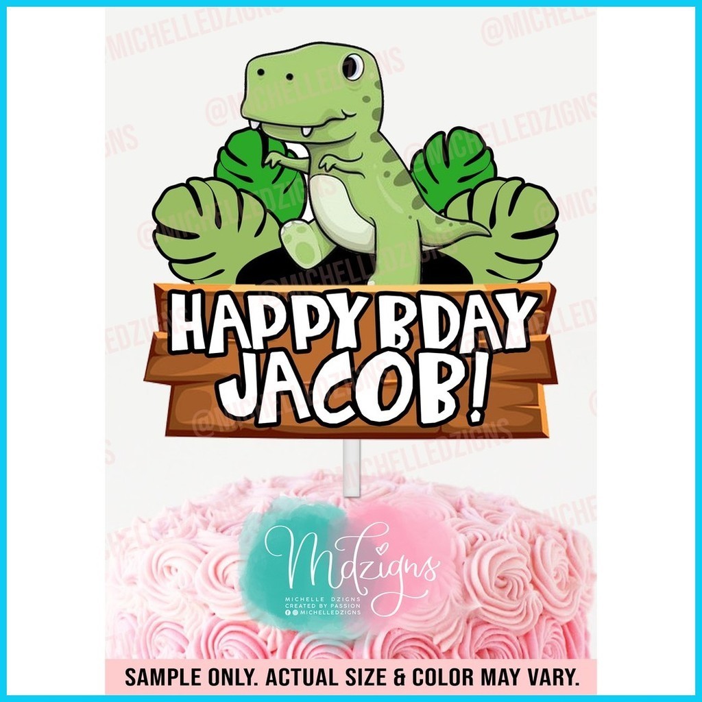 ☃ Custom Name Dinosaur Themed Cake Topper / Printed Cake Topper ...