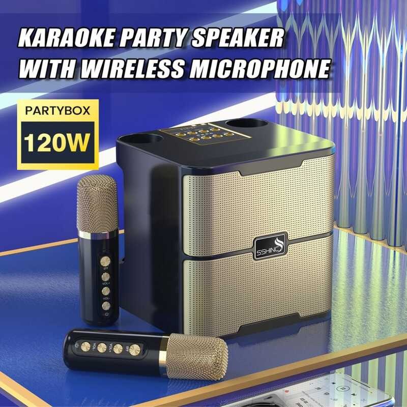 Speaker Karaoke Bluetooth With Daul Wireless Microphone 120W Portable ...