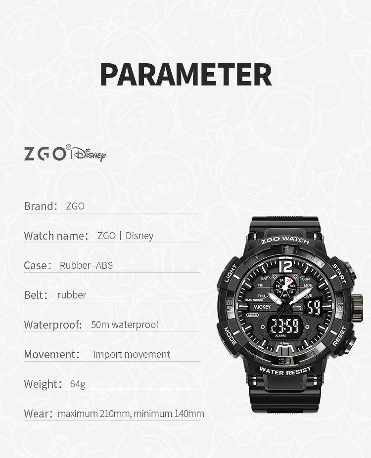ZGO x Disney Watch For Kids Boy Dual Mickey Display 50M Waterproof ...