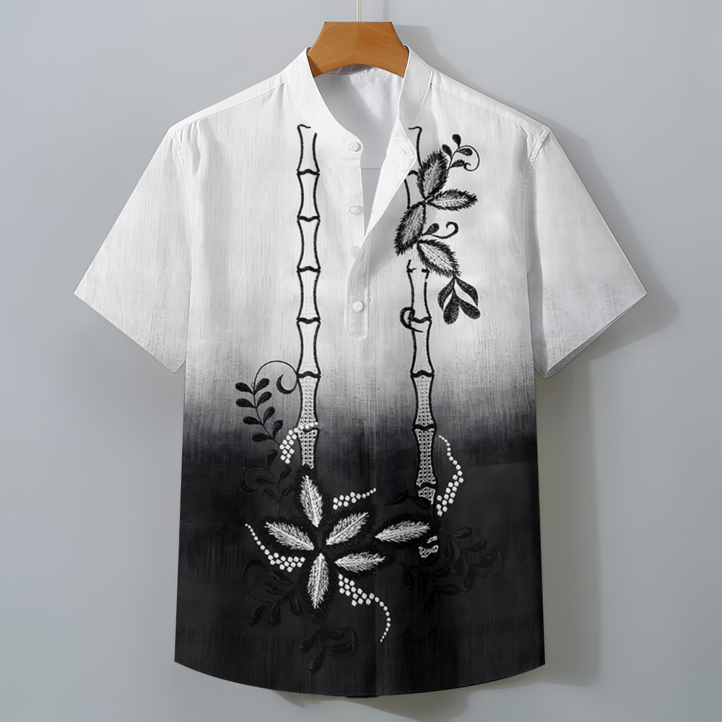 2025 Asean Attire for Men Ethnic Style Stand Collar Short-sleeved Shirt ...