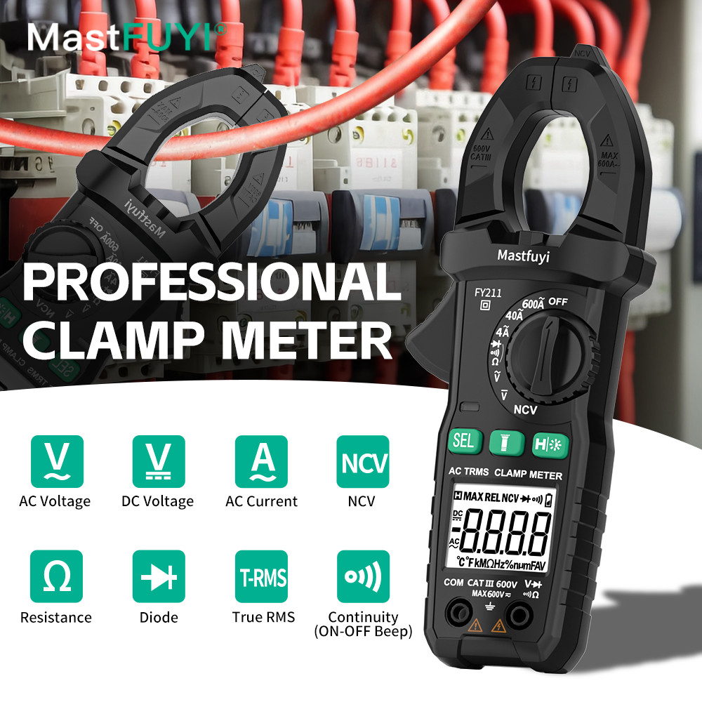 Digital Clamp Meter True RMS DC/AC Multimeter Resistance Tester Diode ...