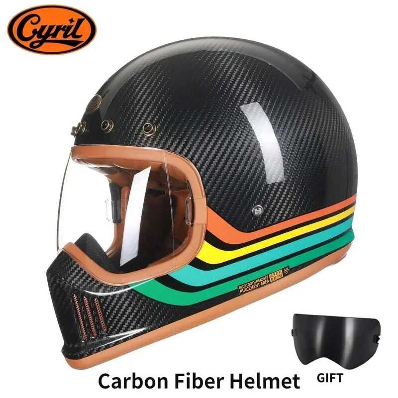 GILLE FF Genuine Carbon Fiber Full Face Retro Lightweight Motorcycle ...
