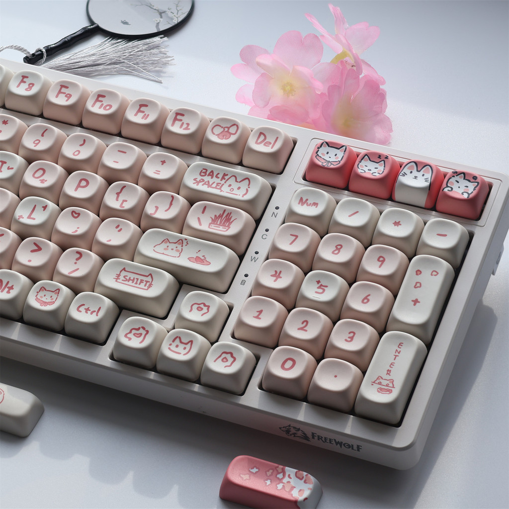 Pink Meow Key Cap Thai MOA Height 139 Key Cute Pink Meow Mechanical ...