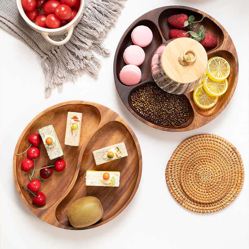 41 Circular Solid Wood Creative Home Five Grid Dried Fruit Japanese Tea ...