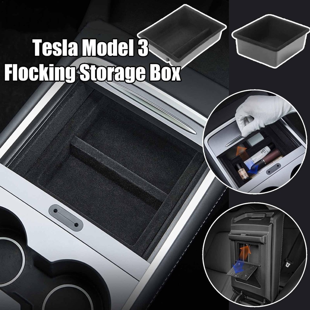 ∵ Tesla Model 3 Flocking Storage Box Car Center Console Box Auto ...