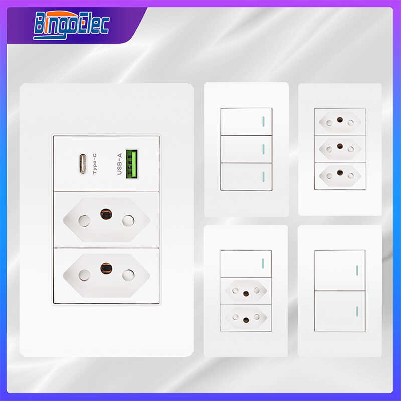 Standard Outlet Brazil Double USB Type C Wall Power Socket Electrical ...