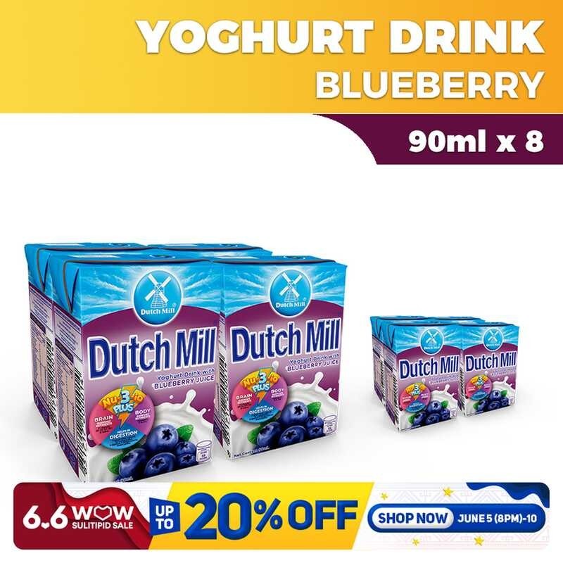 Dutch Mill Yoghurt Inumin Blueberry Juice 90ml x 8 | Shopee Philippines