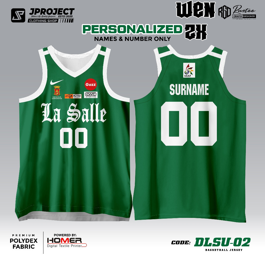 WENZX LA-SALLE BASKETBALL JERSEY GREEN JERSEY (PERSONALIZE NAMES ...
