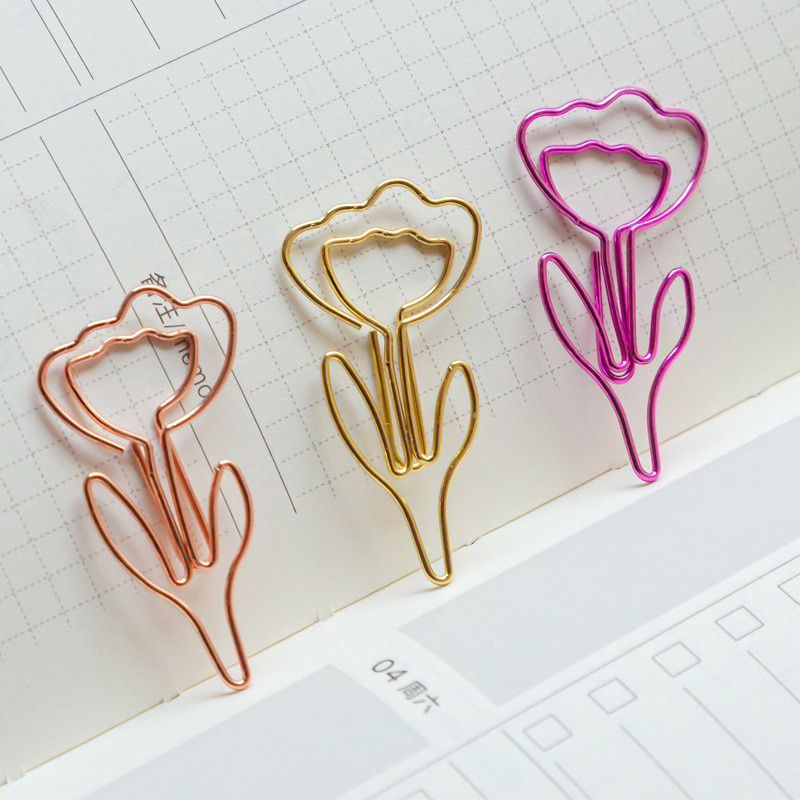 Colorful flower paperclip, metal paperclip, rose bookmark, book clip ...