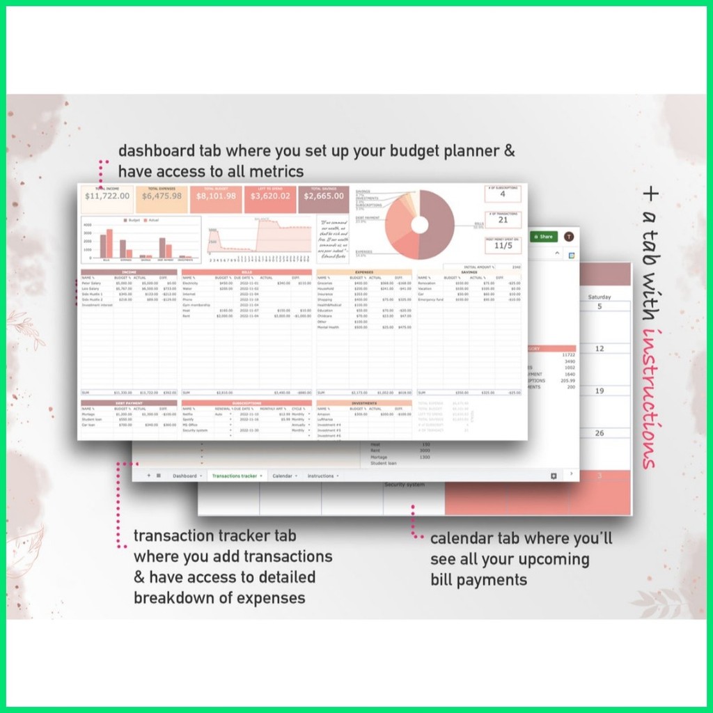 Digital Planner, Ultimate Monthly Budget Spreadsheet Google Sheets ...