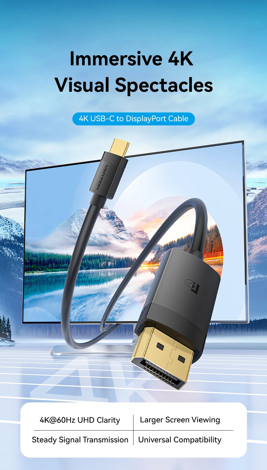 Vention 4K USB C to DP Cable USB Type C to 8K/60Hz DisplayPort Cable ...