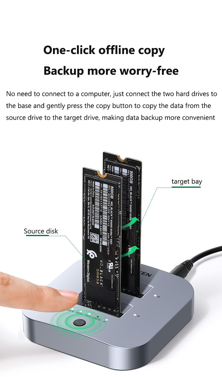 UGREEN M.2 NVMe Cloner Dual-Bay NVMe Docking Station USB C to NVMe SSD ...