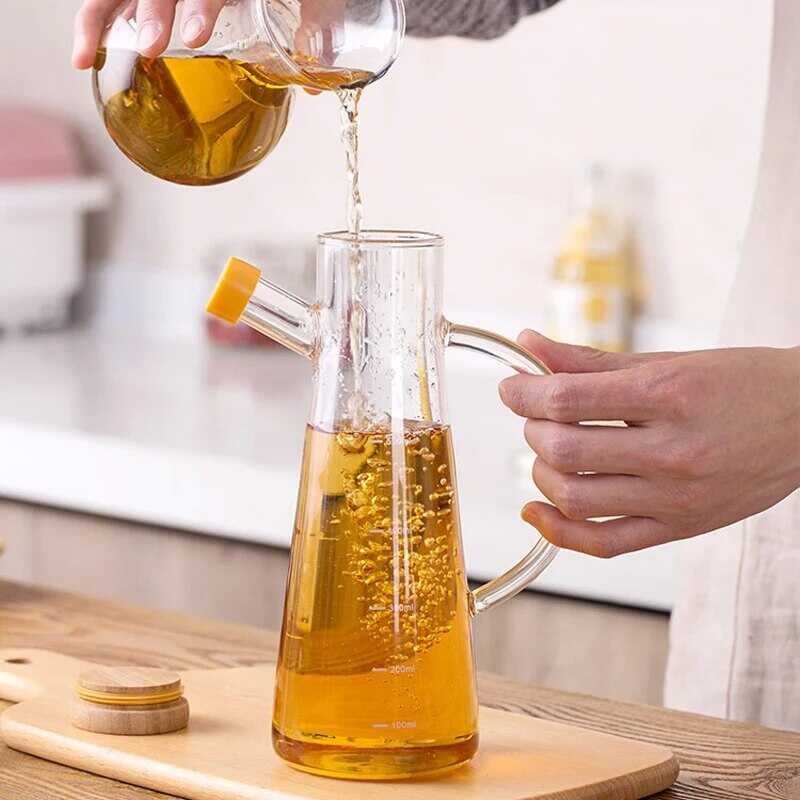 Bottle Vinegar Oil Jar With Lid Handle Scale Transparent Glass Kitchen ...