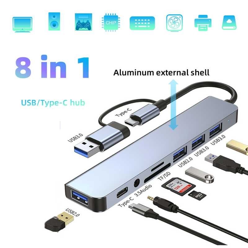 Multi Ports Hub Gamitin Ang Power Adapter Extensor 2.0 USB 3.0 Typec SD ...