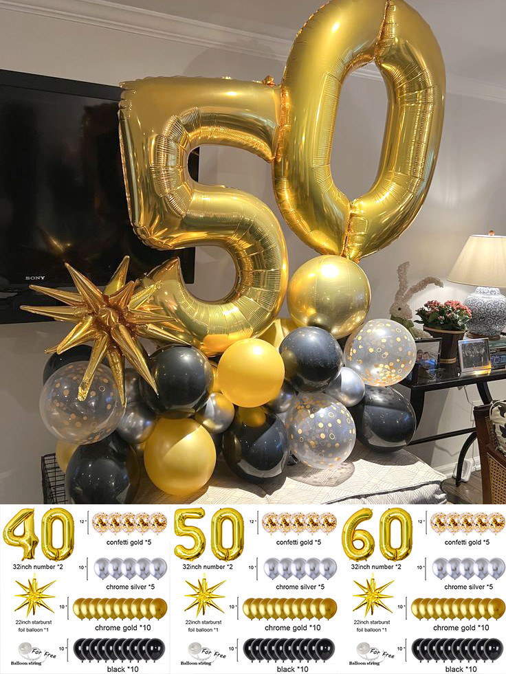 Birthday Party 30th 40th 50th 60th Anniversary Balloons Standee Set ...