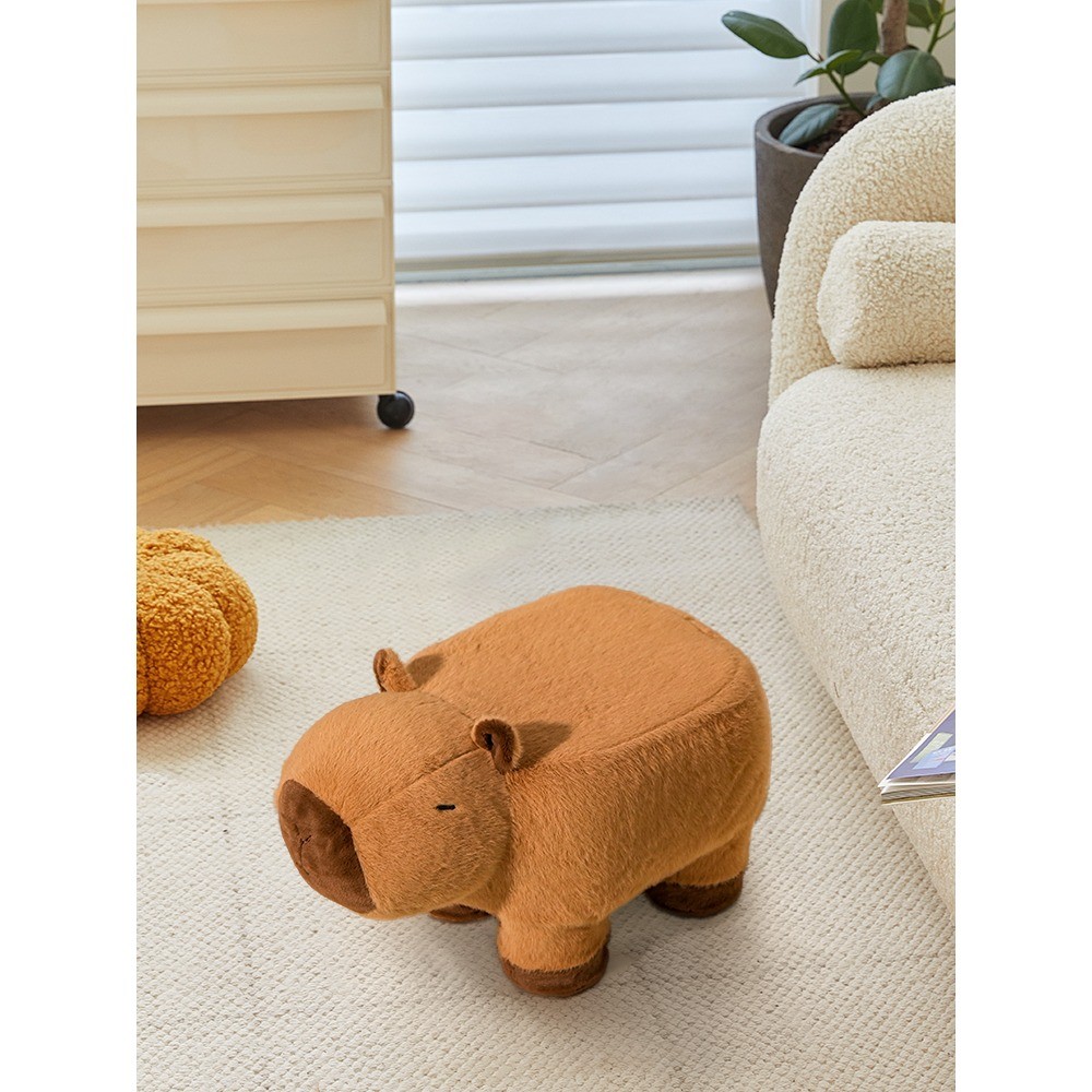 Solid Wood Capybara Stool Kapibala Plush Shoe-changing Cute Children's ...