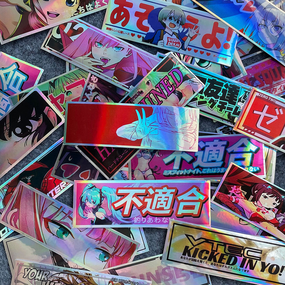 JDM Reflective Stickers Girl Anime Heart Eyes Waifu Ecchi Laser Decal ...