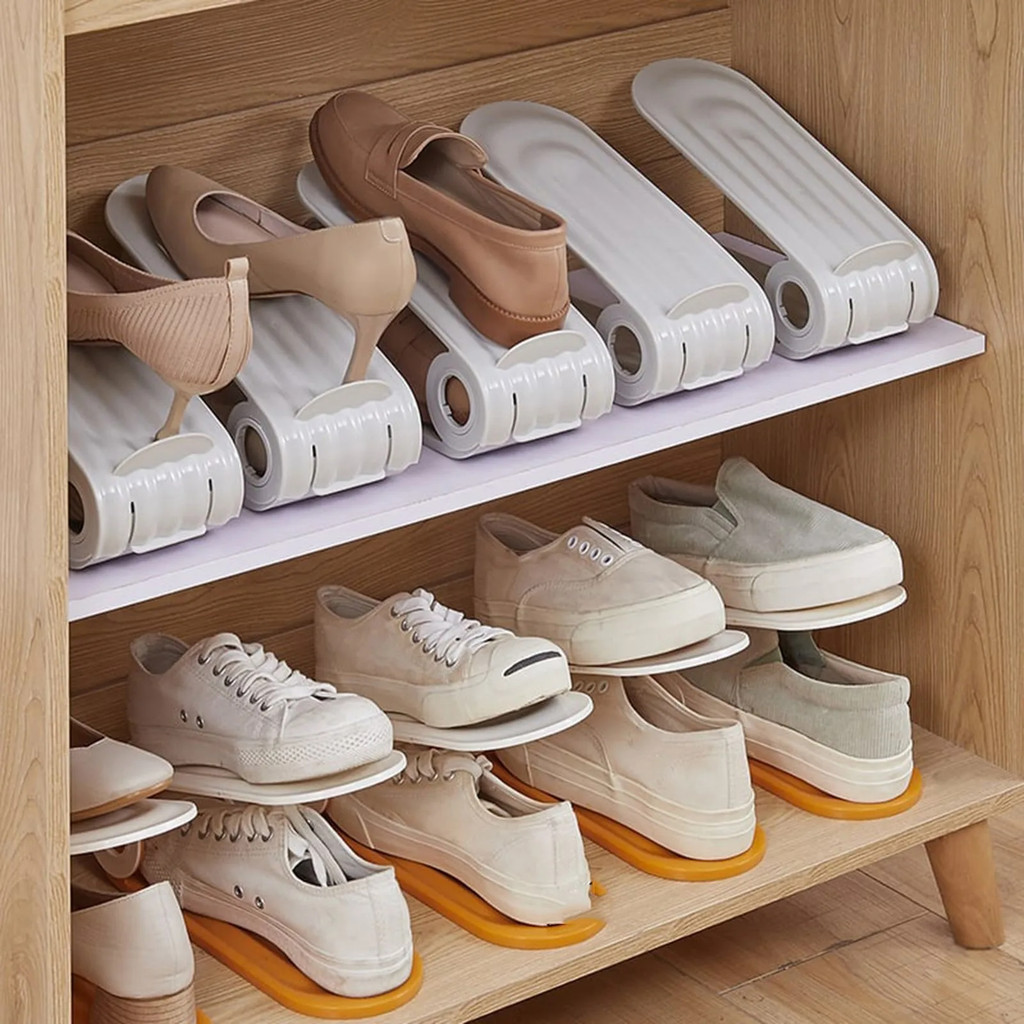 Double Layer Adjustable Folding Shoe Organizer Support Space-saving ...