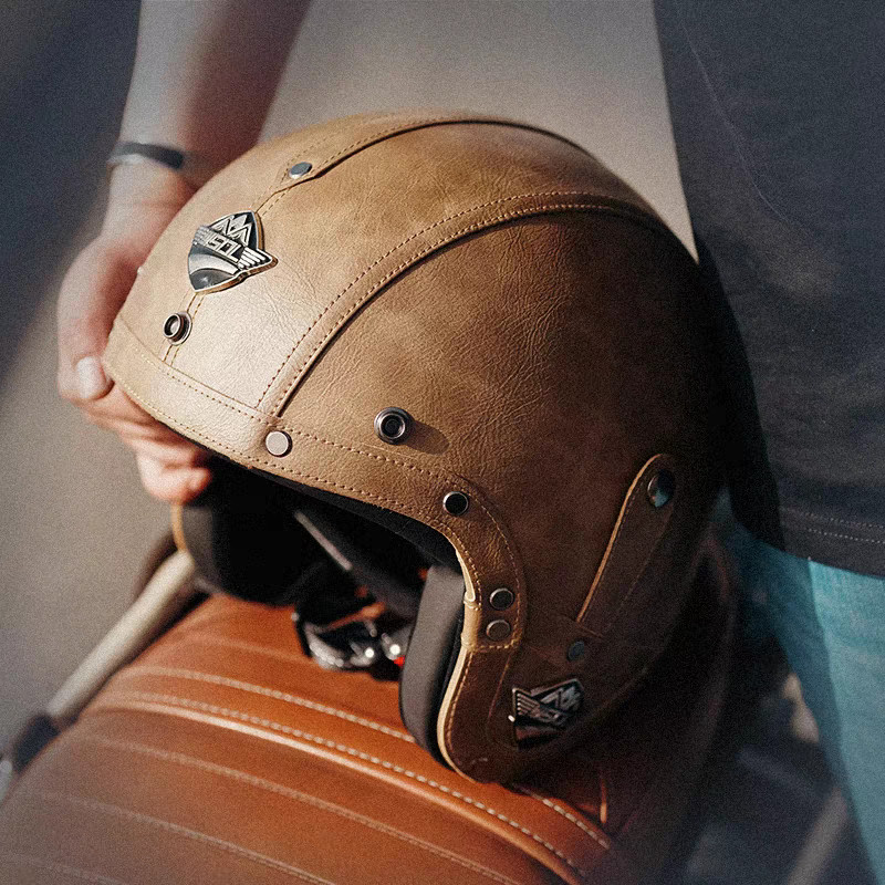 3/4 Leather Helmets Glasses Visor Oldtimer Helmet Half Shell Helmet ...