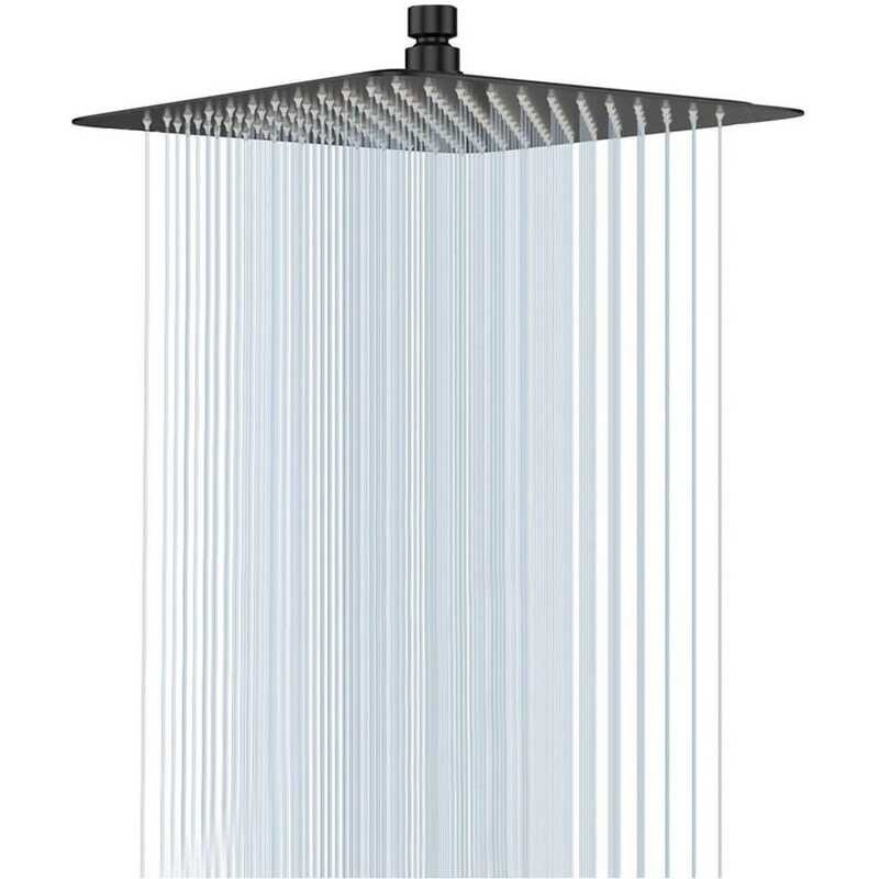Large 16 - Rainfall Black Shower Head SUS Stainless Steel Square Rain ...