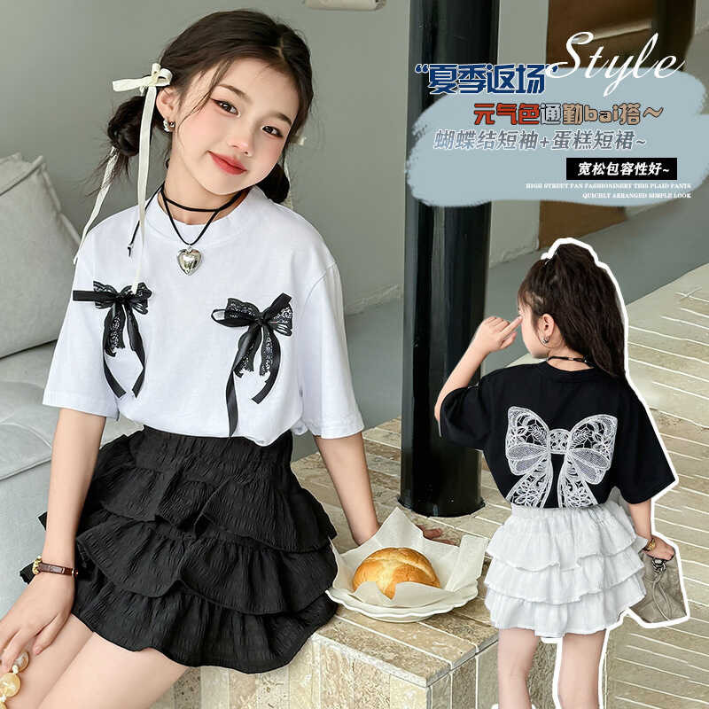 Mga batang babae may manggas na damit 2024 Korean lace bow fashionable ...