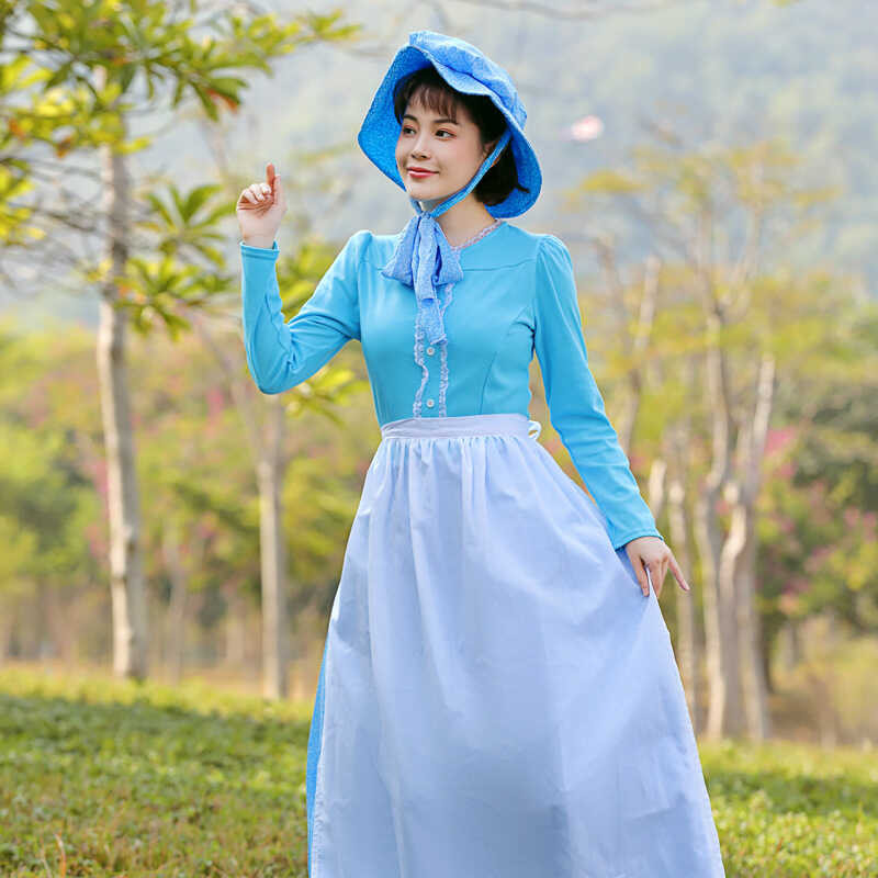 ng experience countryside farm picnic cosplay outfit light blue long ...