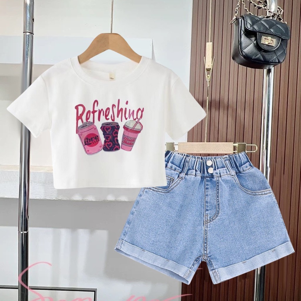 Kids Crop Top Terno Korean Style Crop Top with Jeans Shorts Set for ...