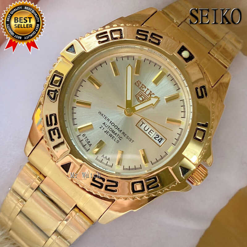 Seiko 5 Sports Expensive Automatic Hand Movement AI Day & Date All Gold ...