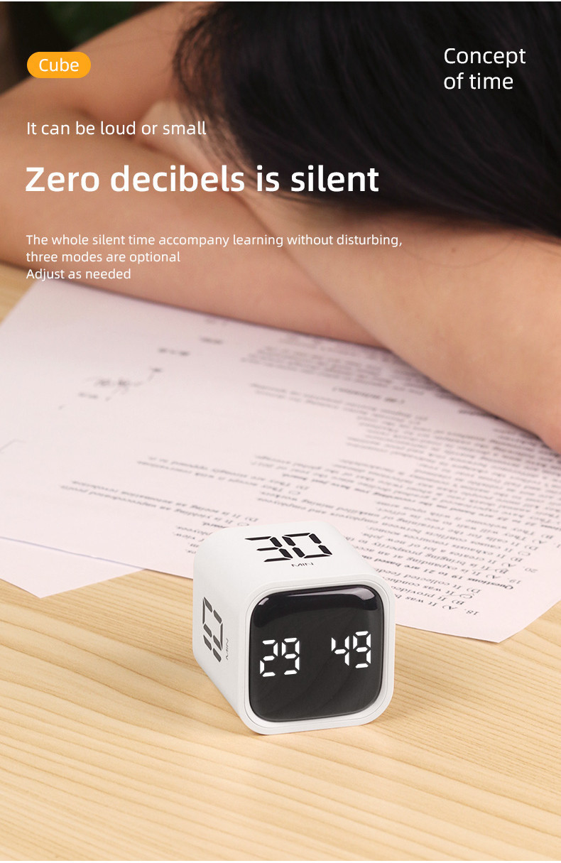 Digital Cube Timer Adjustable Sound & Vibration Rotation Kitchen Timer ...