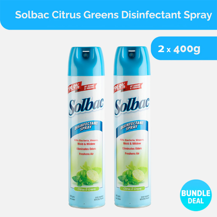 [2pcs] Solbac Disinfectant Spray Citrus & Greens 400g | Shopee Philippines