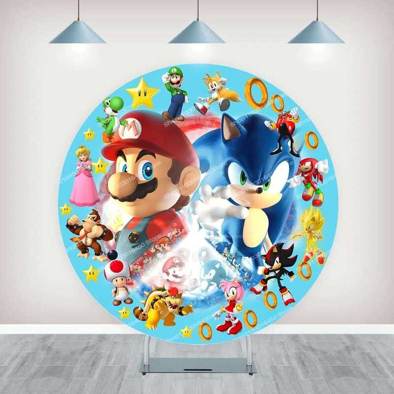 Backdrop Round er Mario Bros and Sonic Elastic Circle Baby Shower Game ...