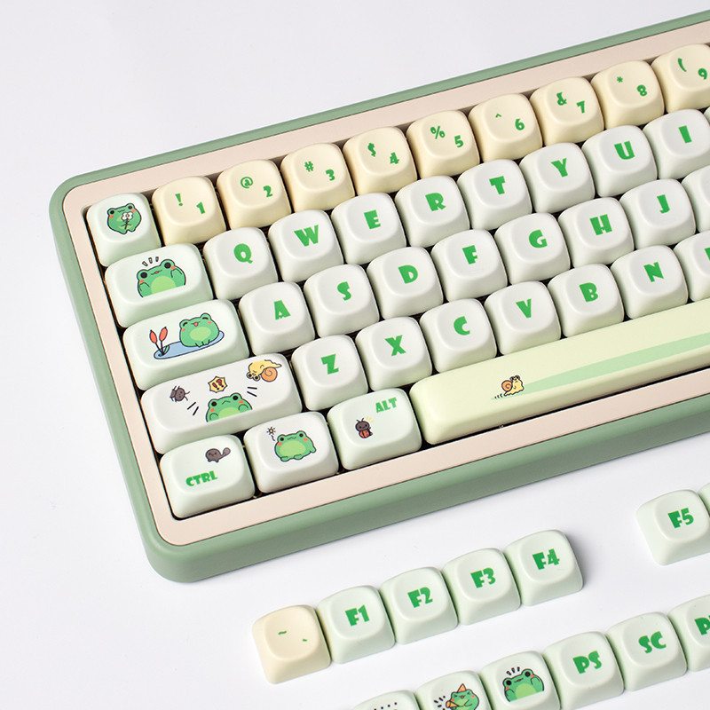 MOA 141 Keys Cute Frog Green keycap for Mechanical Keyboard mx switch ...