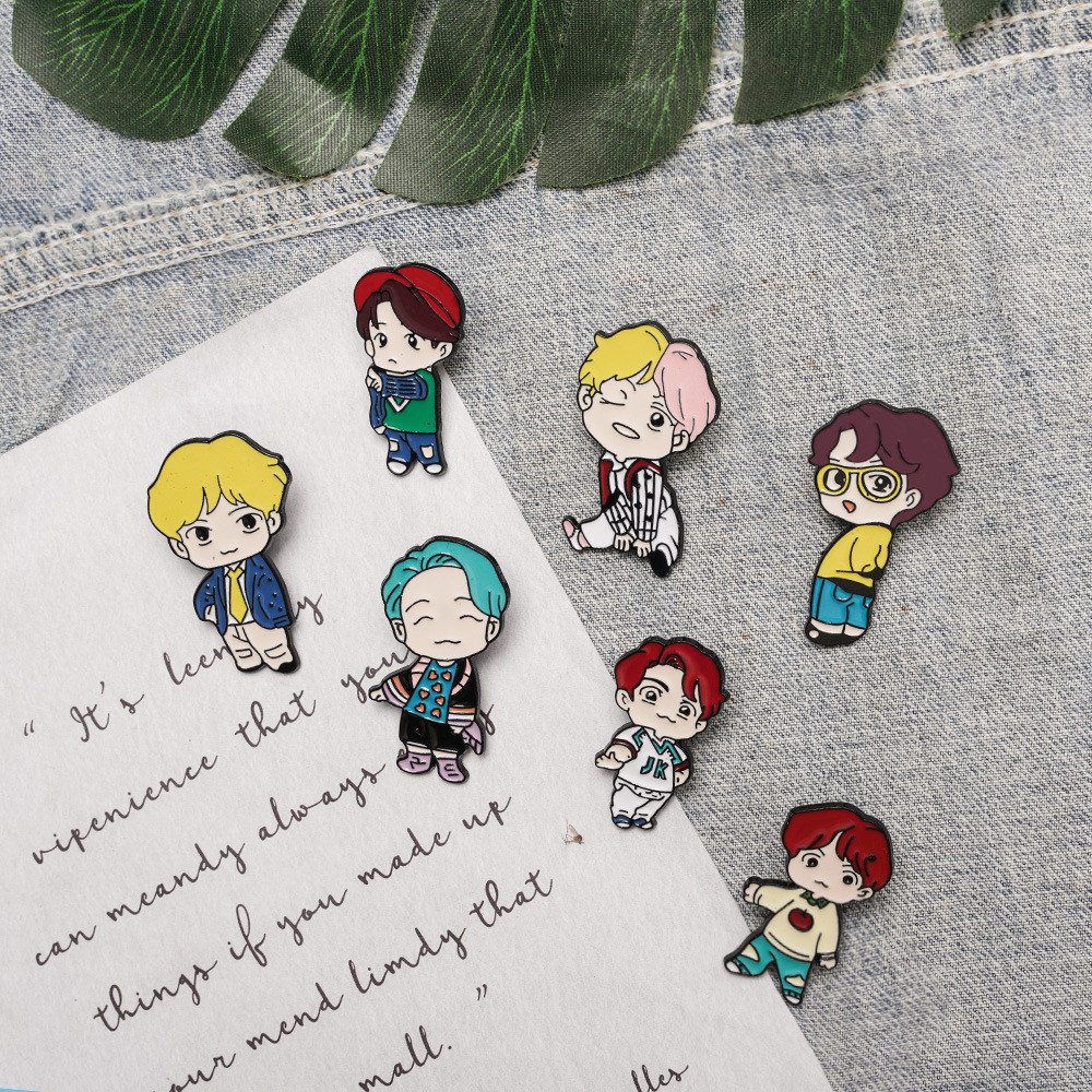 Cartoon BTS Music Band Brooches Bangtan Boys Enamel Metal Pins of The 7 ...