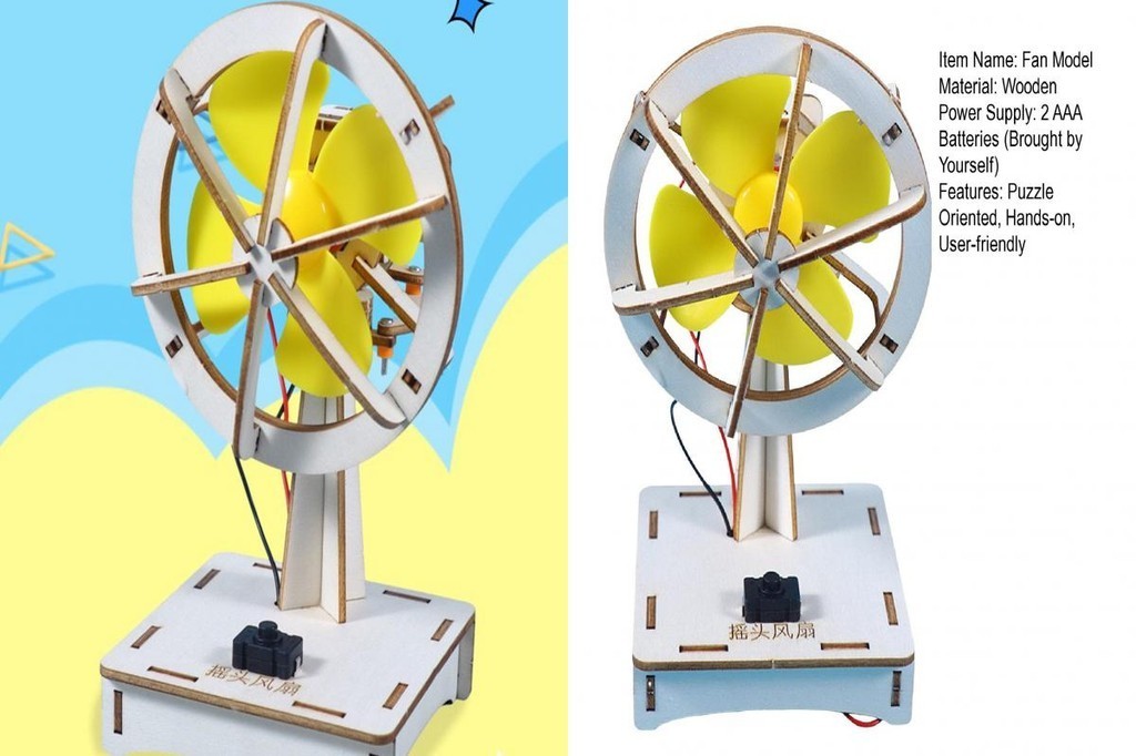 SU Educational Science Toy for Children Wooden Electric Fan Model Kit ...